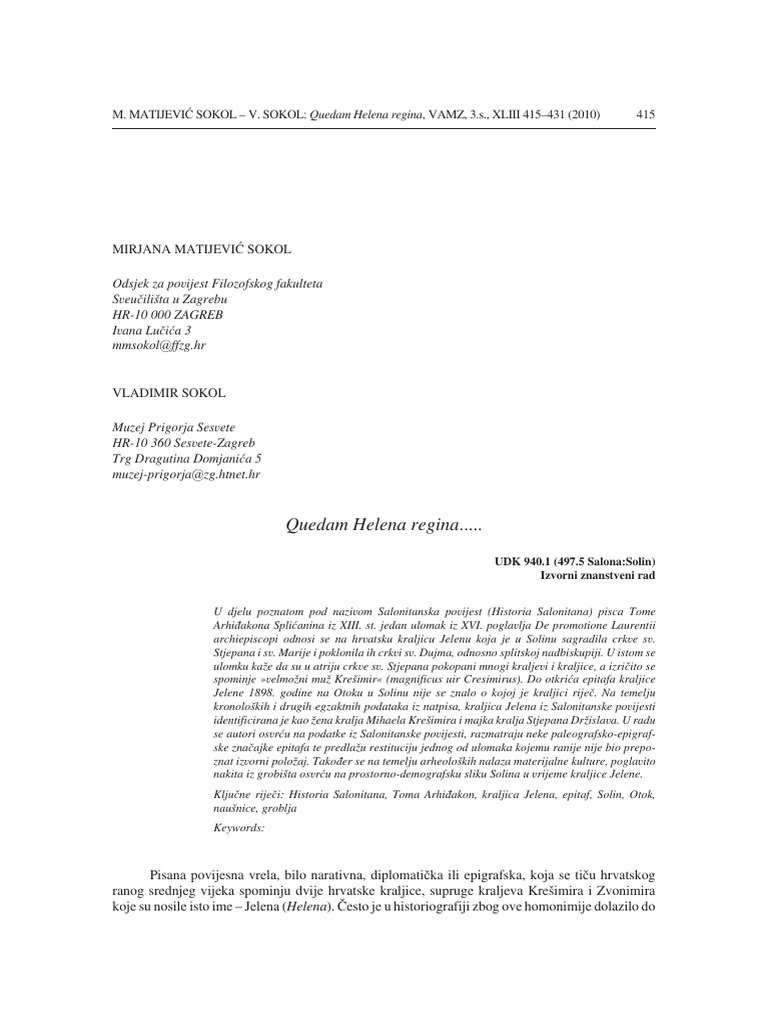 516103.20-MATIJEVIC SOKOL - Quedam Helena Regina | PDF