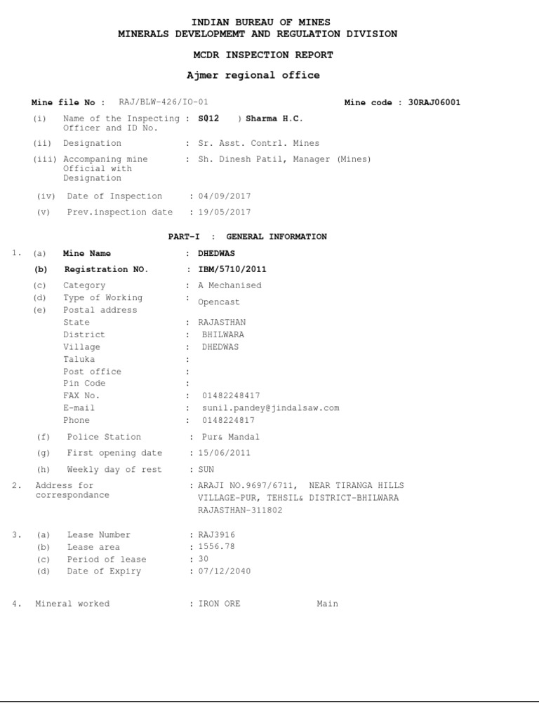 Indian Bureau of Mines Minerals Developmemt and Regulation Division ...
