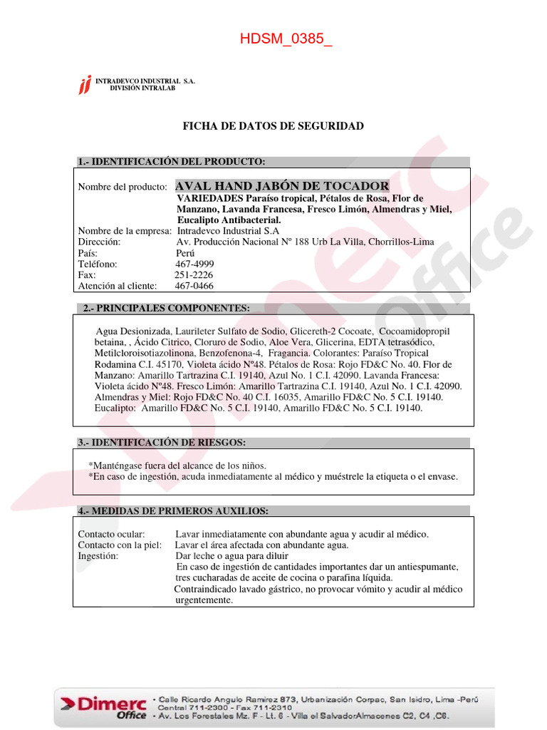HT - Jabon Liquido Aval | PDF | Agua | Química