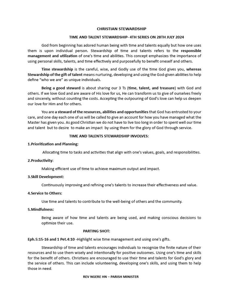 Stewardship of Time and Talents | PDF | Psychology | Social Psychology