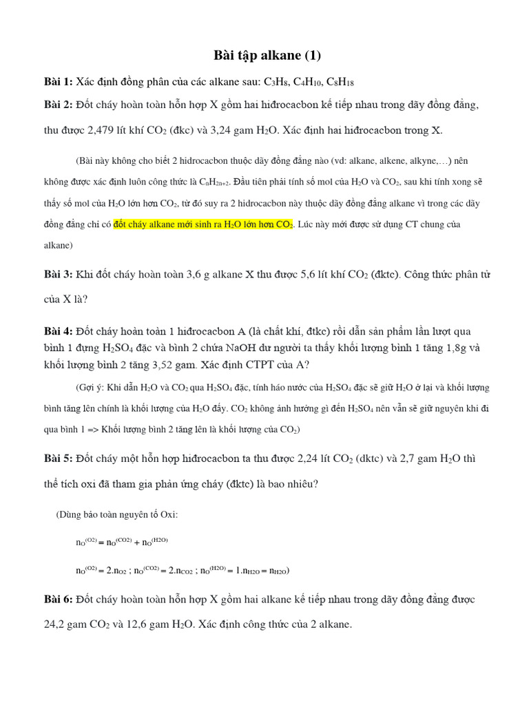 Bài tập alkane | PDF