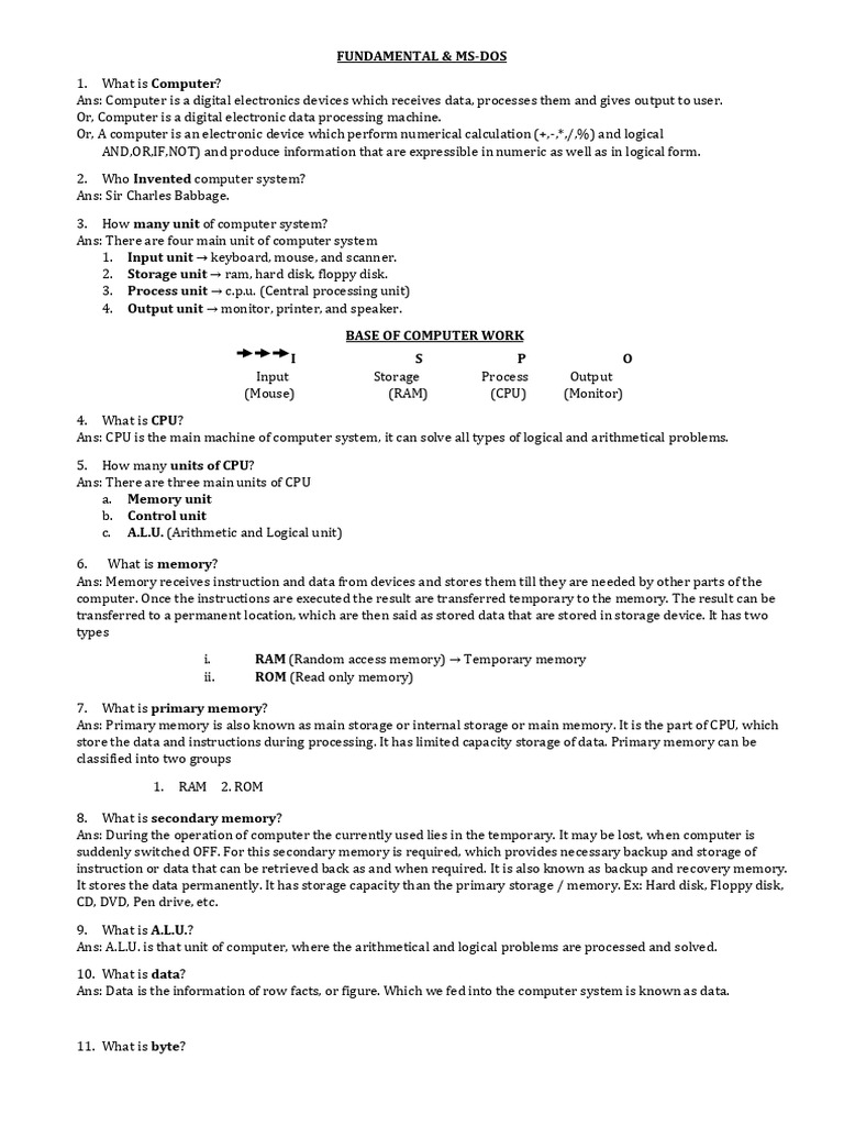 Fundamental Ms Dos Pdf Computer Data Storage Byte