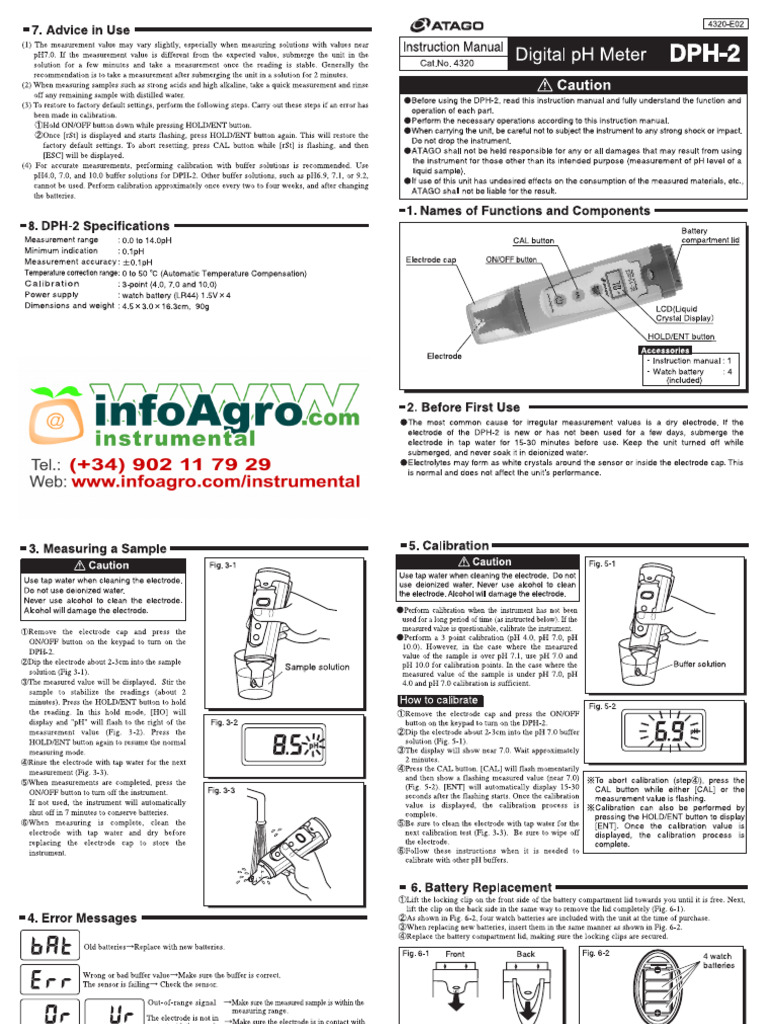 Instrucciones Medidor Digital PH Atago dph-2 | PDF