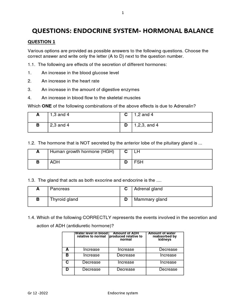 Endocrine System Exam Questions 2022 | PDF | Endocrine System | Hormone