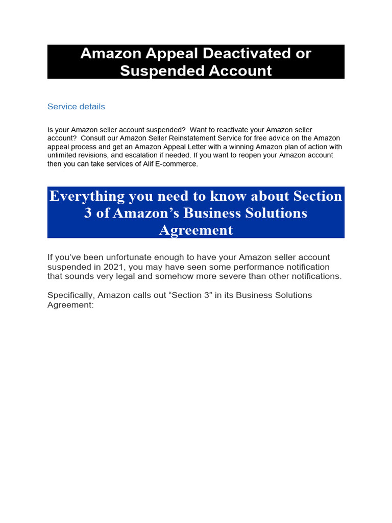 Amazon Section 3 Business Solution Agreement | PDF