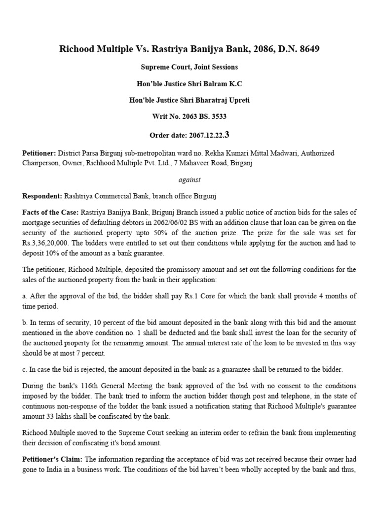 Richood Multiple Vs RBB | PDF | Auction | Banks