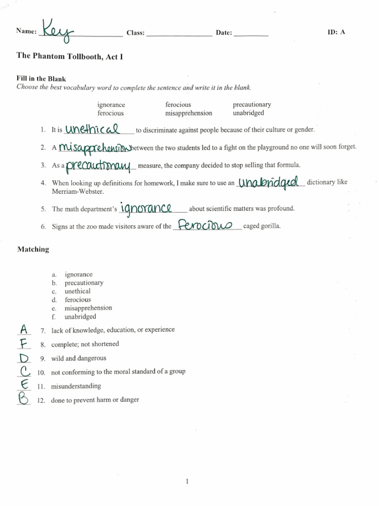The Phantom Tollbooth Study Guide | PDF