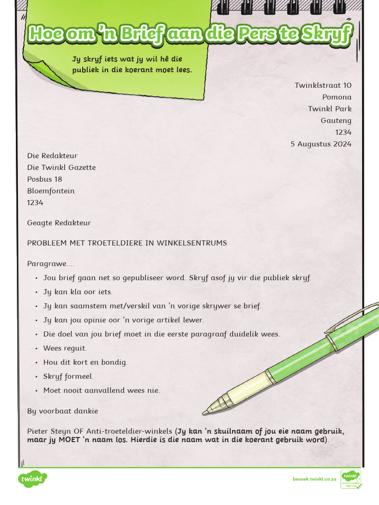 Hoe Om N Brief Aan Die Pers Te Skryf | PDF