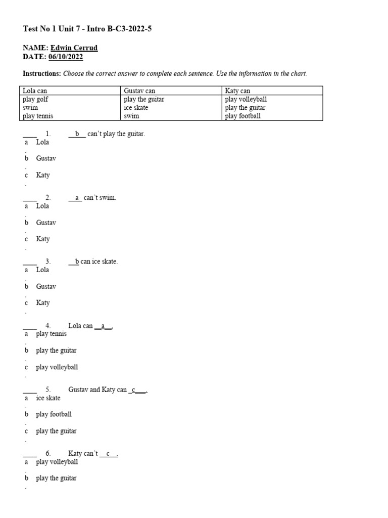 Test No 1 Unit 7 | PDF | Learning | Cognition