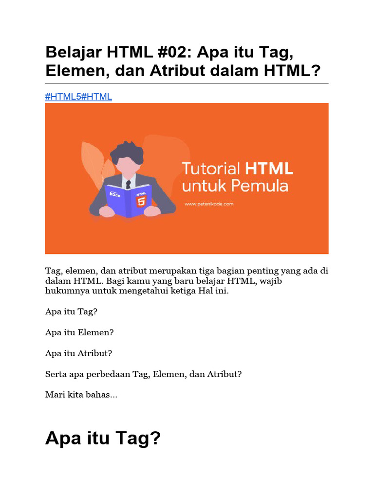 Belajar HTML #02 - Apa Itu Tag, Elemen, Dan Atribut Dalam HTML | PDF