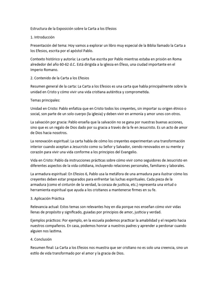 Estructura de La Exposición Sobre La Carta A Los Efesios | PDF | Epístola a los efesios | Pablo ...