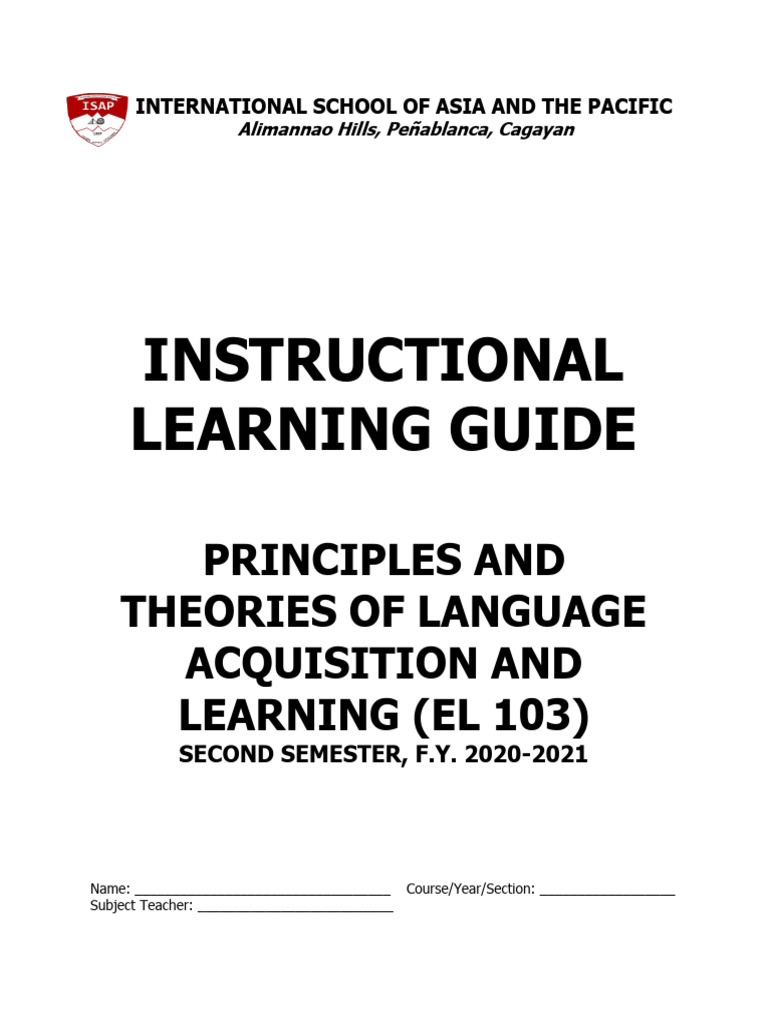 EL 103 Instructional Learning Guide | PDF | Learning | Language Acquisition