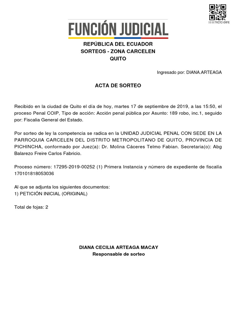 Acta de Sorteo - 21190917 | PDF