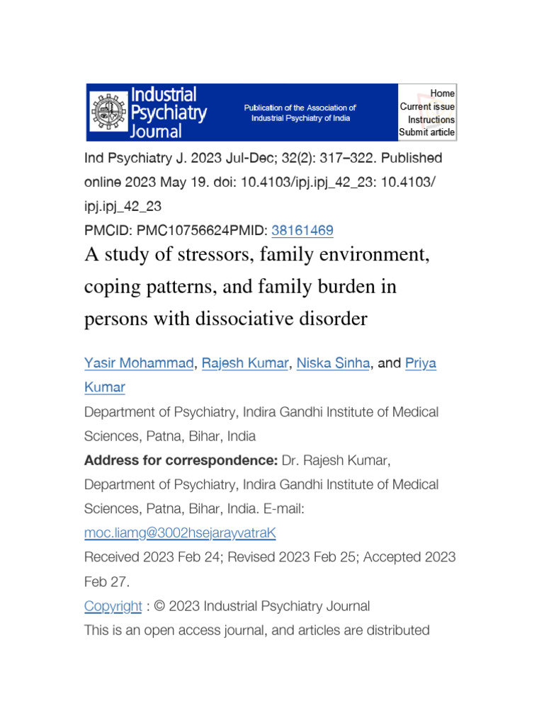A Study of Stressors, Family Environment, Coping Patterns, and Family ...