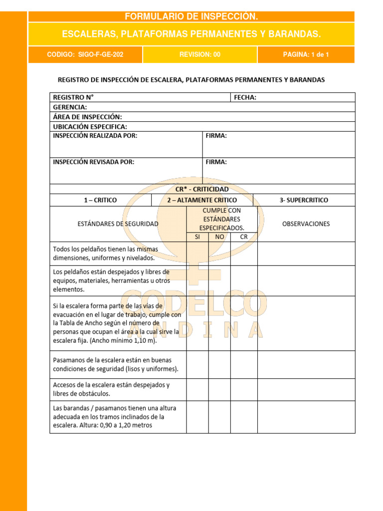 Formulario de Inspeccion Escaleras, Plataformas Permanentes y Barandas ...