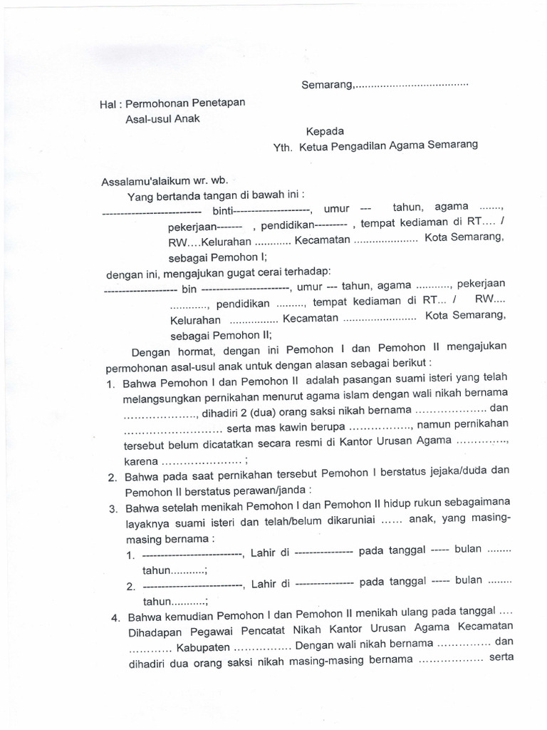 Permohonan Penetapan Asal-Usul Anak | PDF