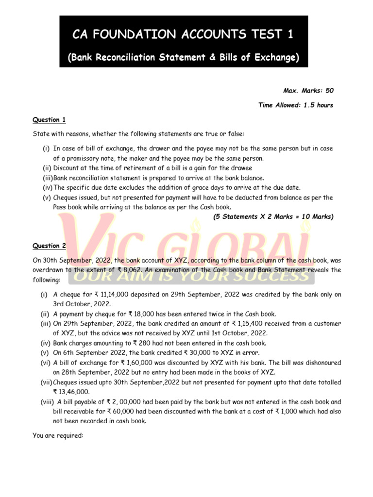 Accounts Test - 1 | PDF | Cheque | Banks