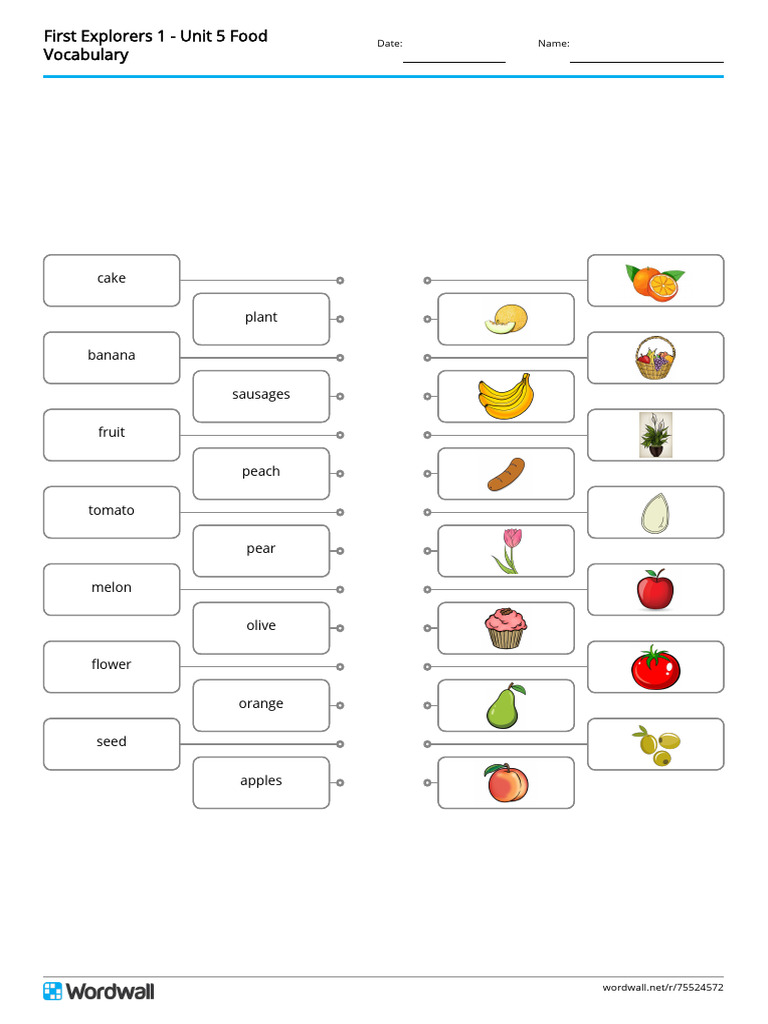 First Explorers 1 Unit 5 Food Vocabulary Match Up | PDF