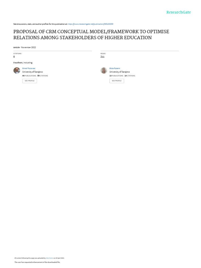 Proposal of CRM Conceptual Model/Framework To Optimise Relations Among ... Proposal of CRM Conceptual Model/Framework To Optimise Relations Among ...