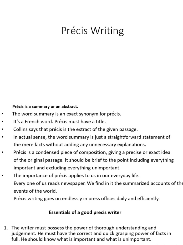 Essentials of Précis Writing Guide | PDF | Career & Growth | Language ...
