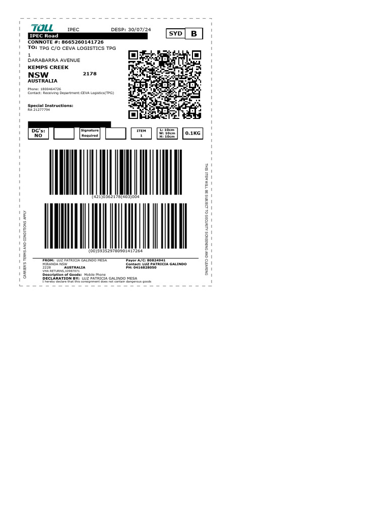 Consignment Label 8665260141726 | PDF