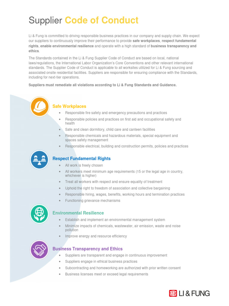 LF Codeofconduct One Pager 0 | PDF | Supply Chain | Business Ethics