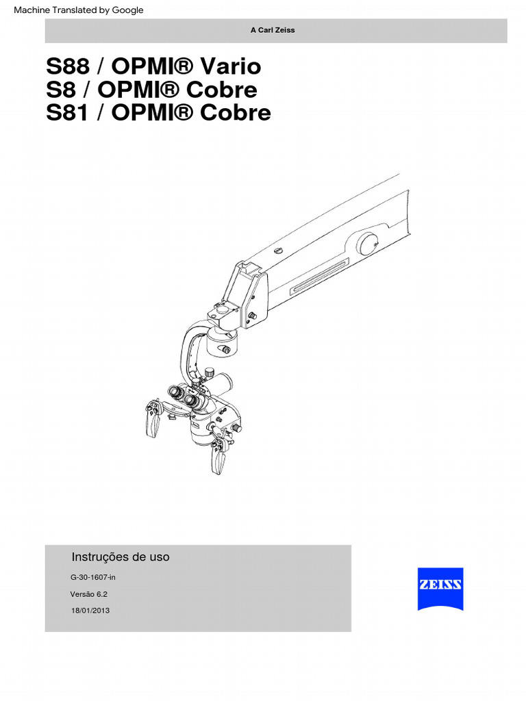 Microscope Zeiss Opmi s8 Vario Ceiling Plastics Users Manual | PDF ...