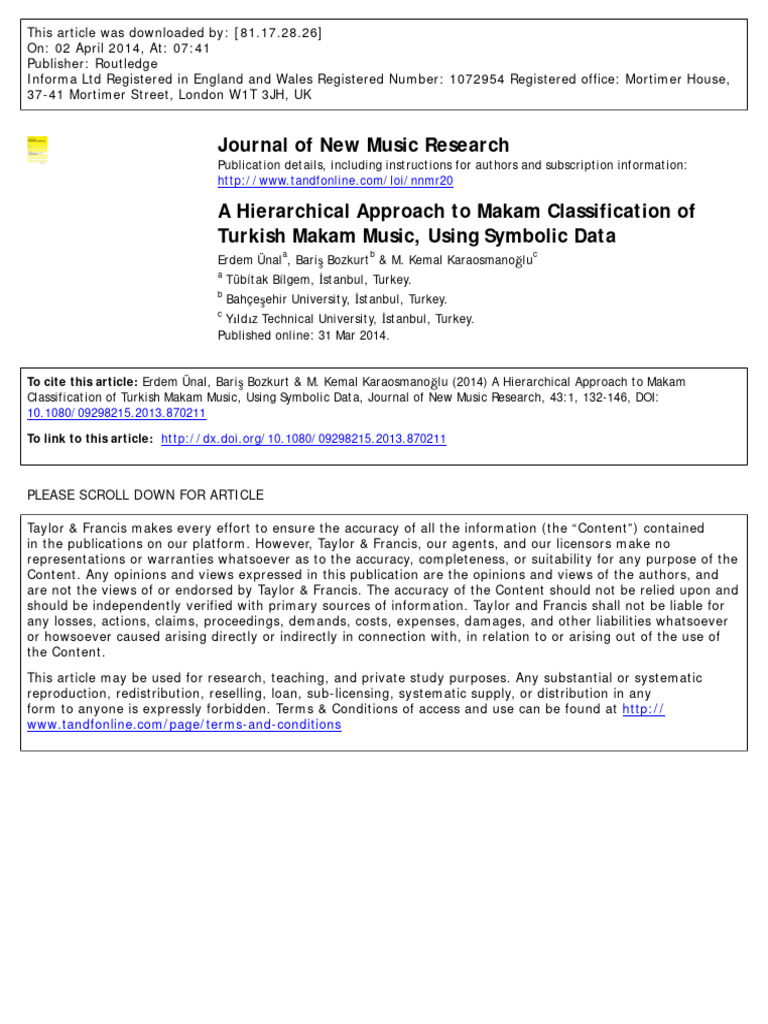 A Hierarchical Approach To Makam Classif | PDF | Pitch (Music) | Musicology