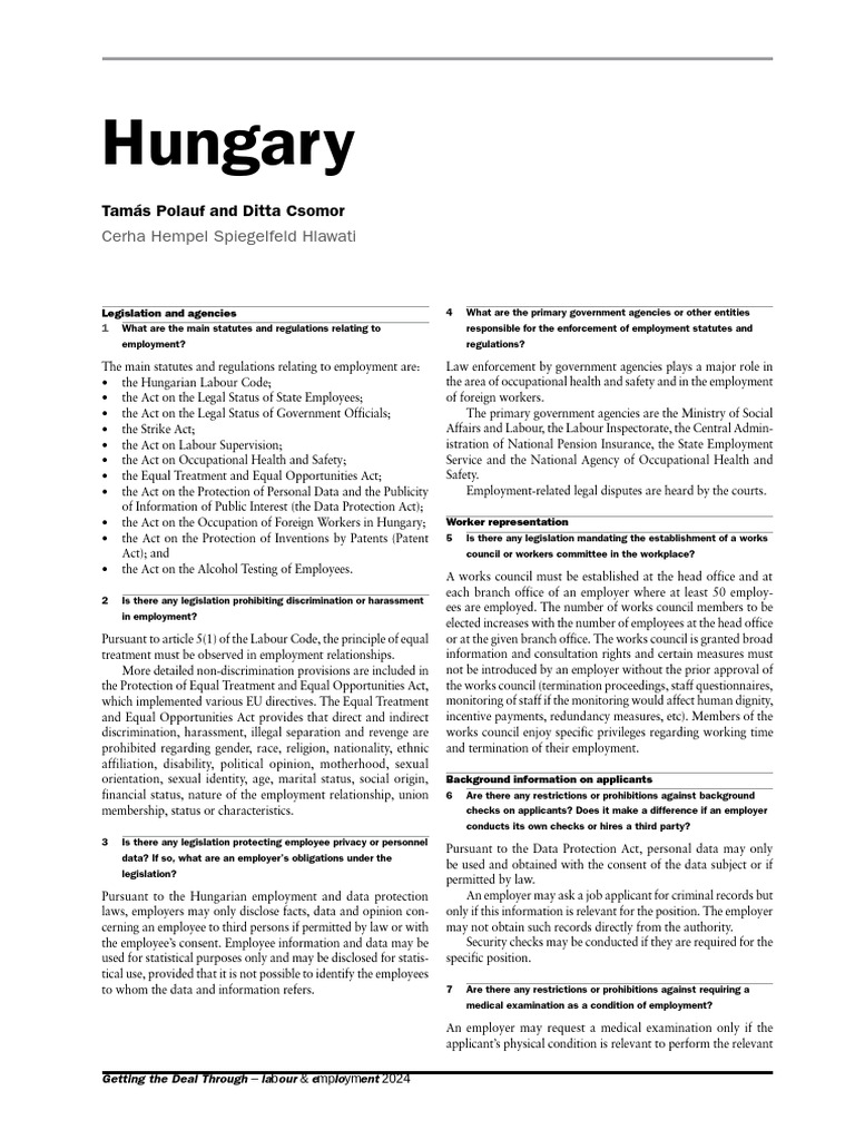 GTDT Labour 08 Hungary | PDF | Employment | Overtime