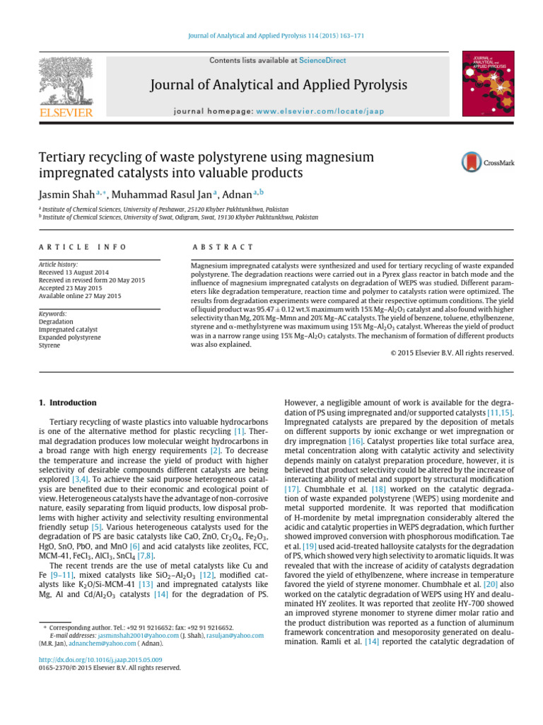 Tertiary Recycling of Waste Polystyrene Using Magnesium ...... Products ...