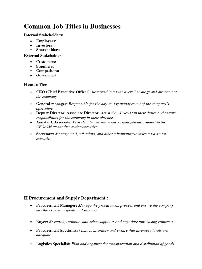 Common Job Titles in Businesses I | PDF | Procurement | Marketing