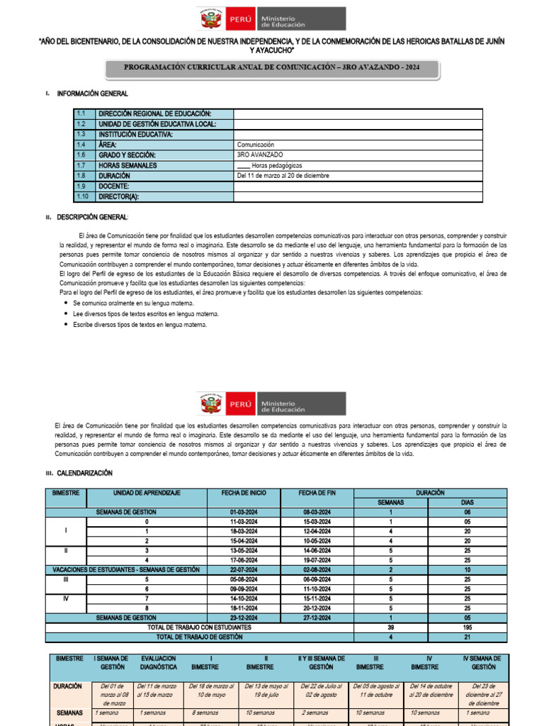 Programa de Comunicación 3ro Avanzado | PDF | Aprendizaje | Enseñando