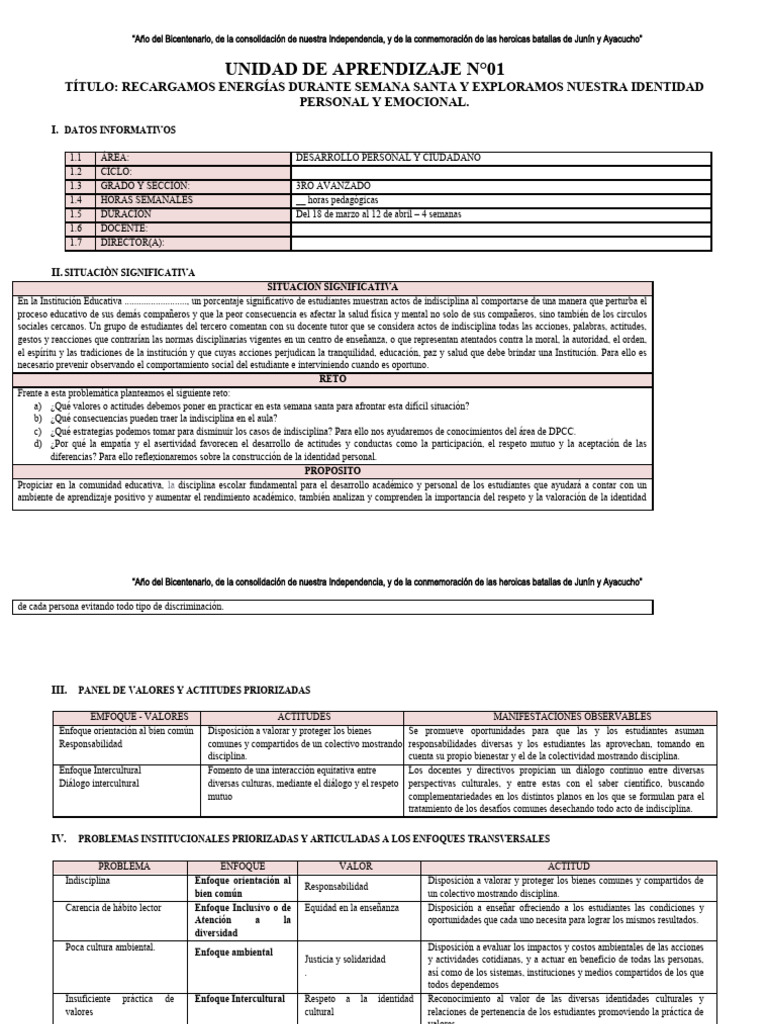 Unidad 1 - DPC 3 | PDF | Evaluación | Aprendizaje