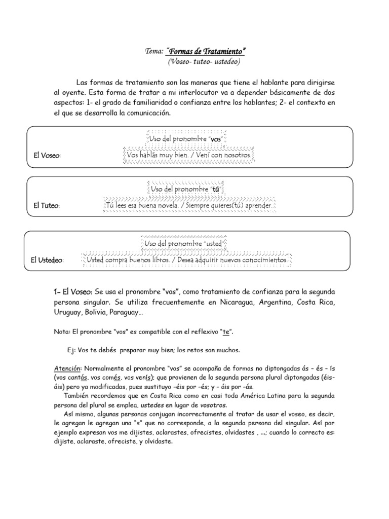 Formas de Tratamiento Respuestas | PDF | Lengua española | Sintaxis