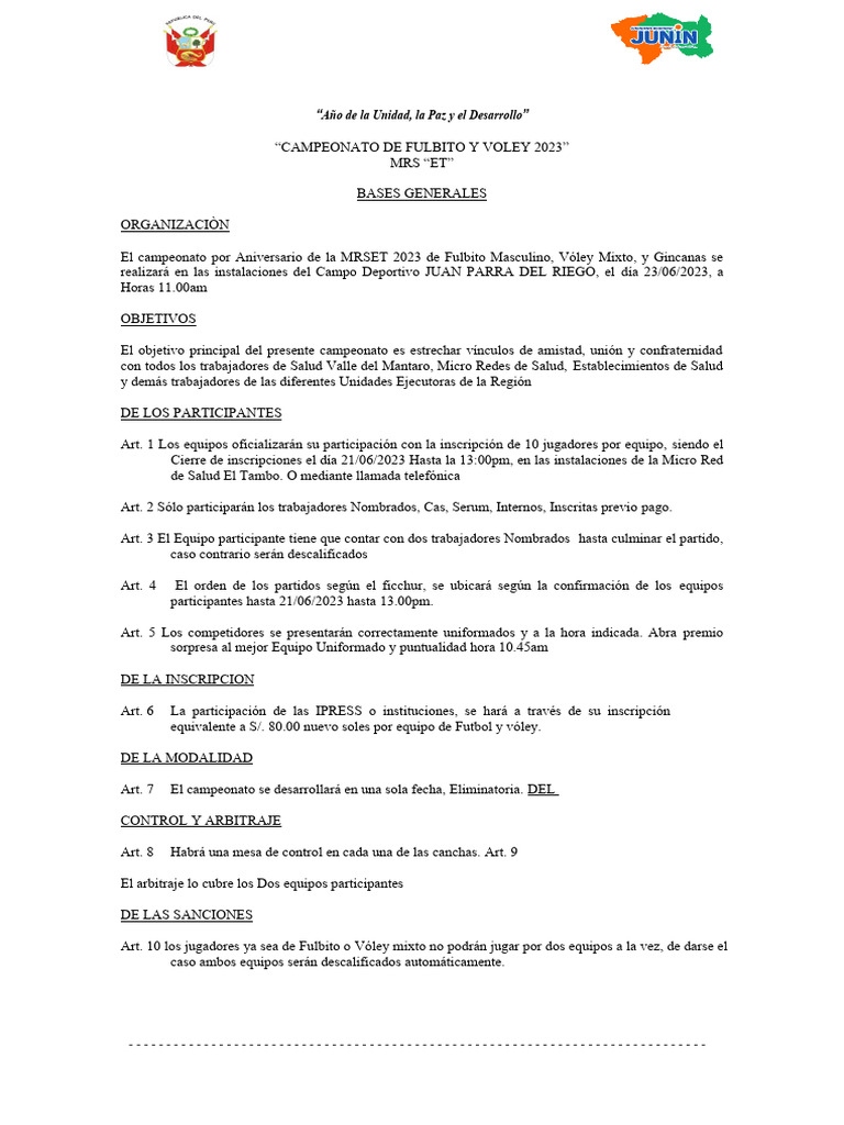 Bases Del Campeonato Deportivo - MR El Tambo | PDF | Vóleibol | Deportes