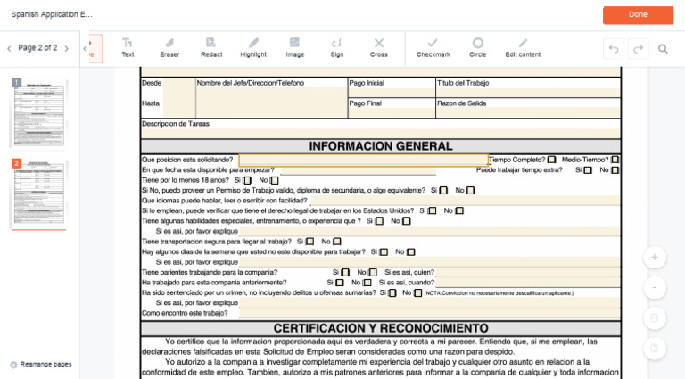 Spanish Application Employment | PDF