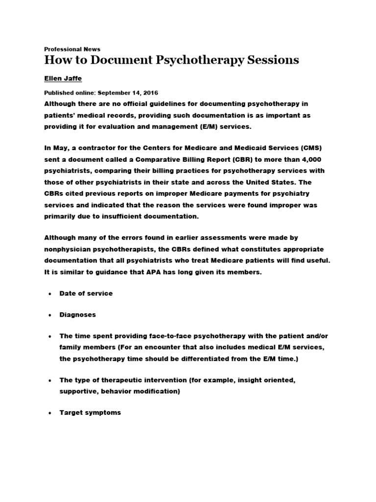 How To Document Psychotherapy Sessions Jaffe | PDF | Psychotherapy ...