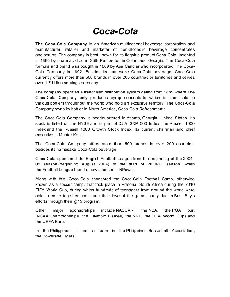 Coca | PDF | The Coca Cola Company | Coca Cola