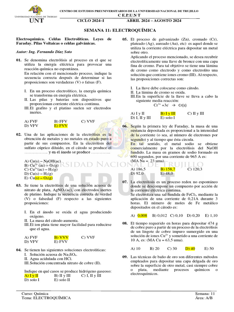 Semana 11 Electroquímica Ab - Cepunt 2024-1 | PDF | Electrodo | Ingenieria Eléctrica