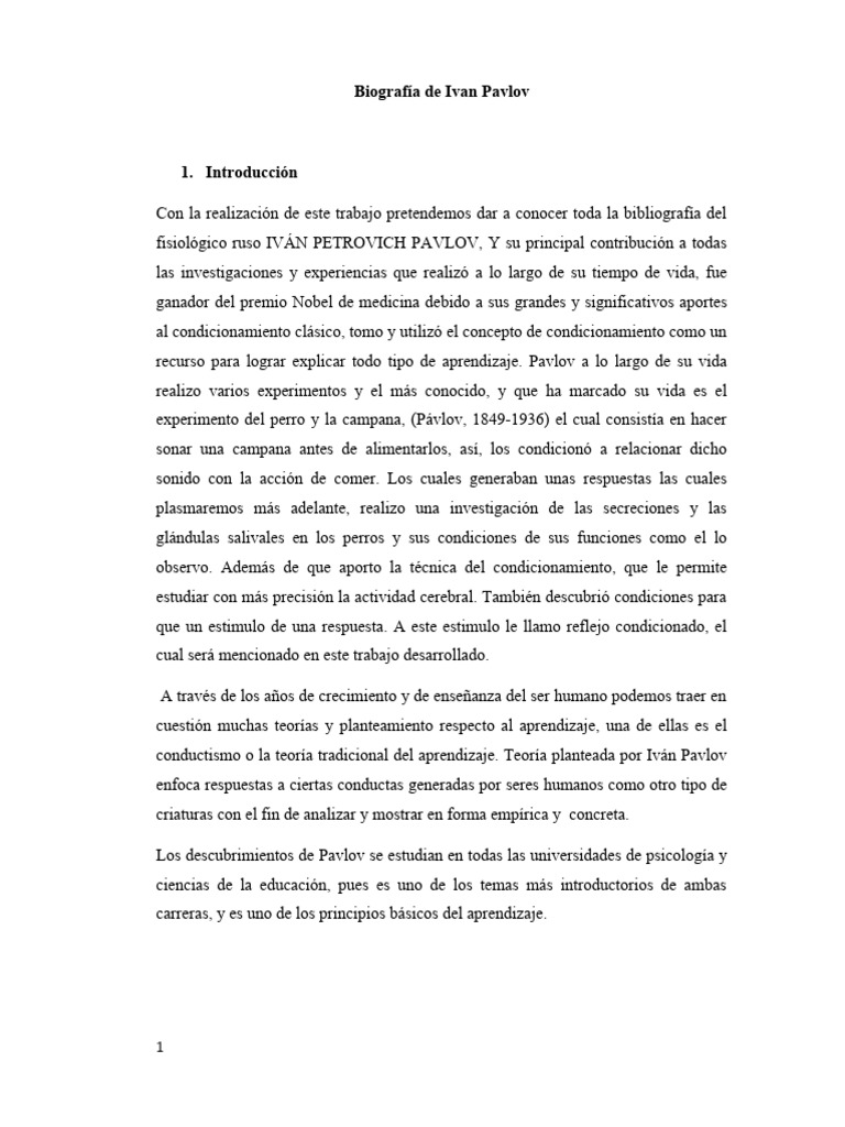 Biografía de Iván Pavlov: Contribuciones y Vida | PDF | Sicología ...