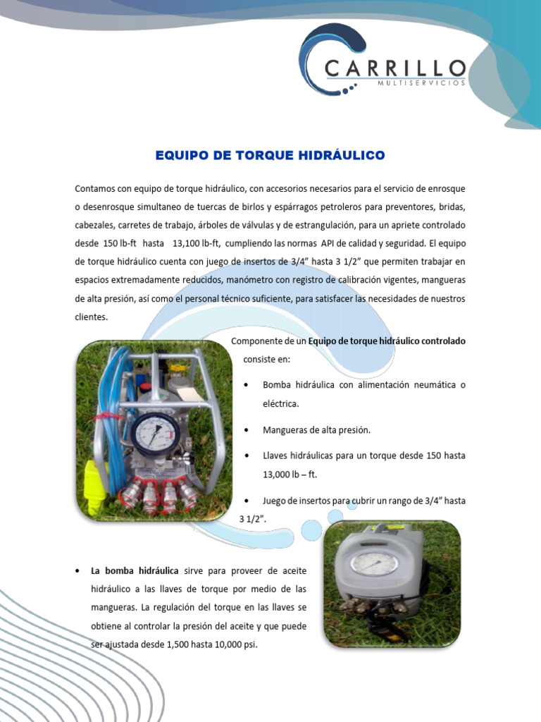 Equipo de Torque Controlado | PDF | Bomba | Presión