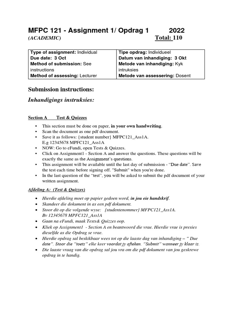 MFPC 121 Assignment 1 2022 Final | PDF | Document | Written Communication