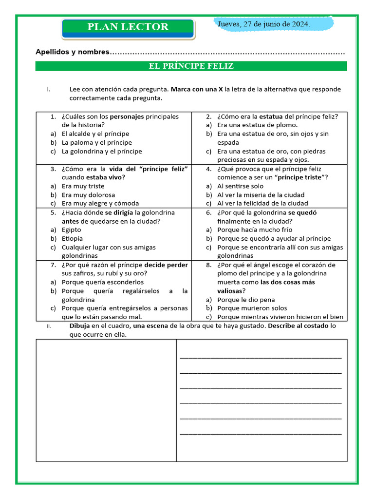 27 - 06 Ficha Plan Lector - El Principe Feliz Ii | PDF