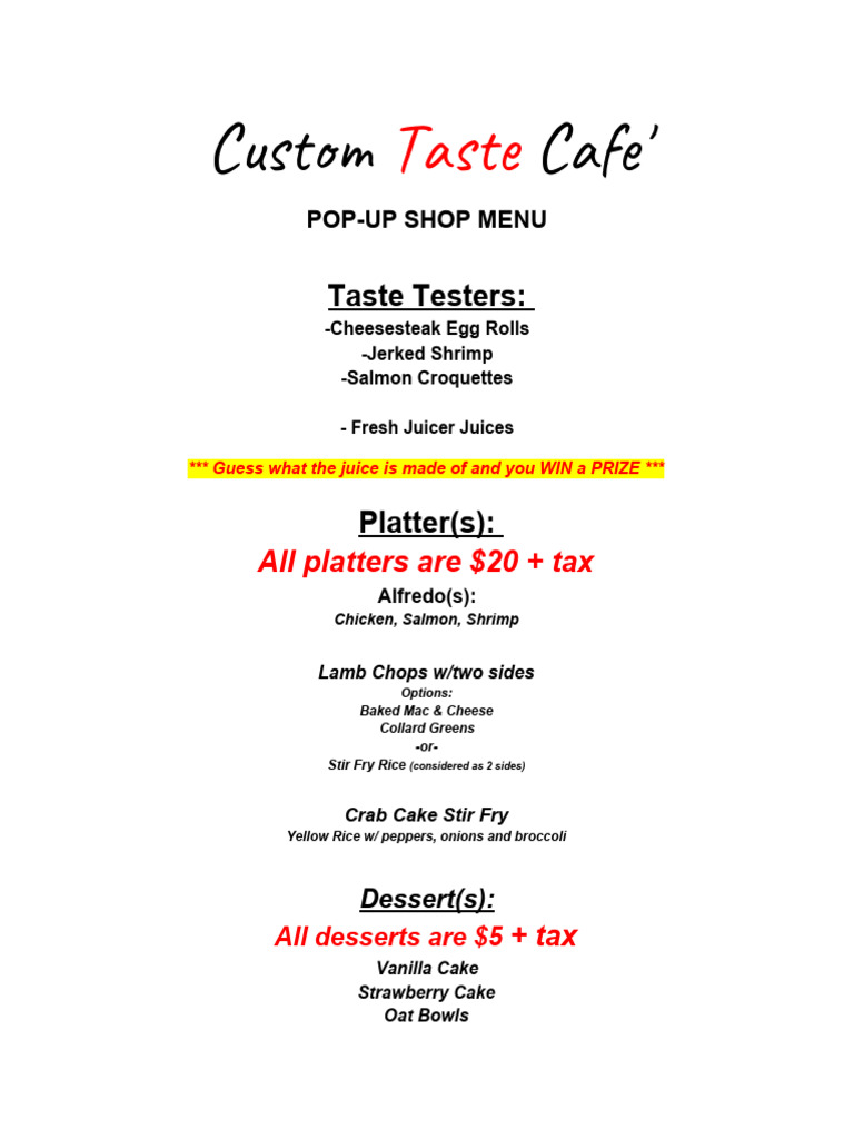 Foodies' Pop-Up Delight Menu | PDF