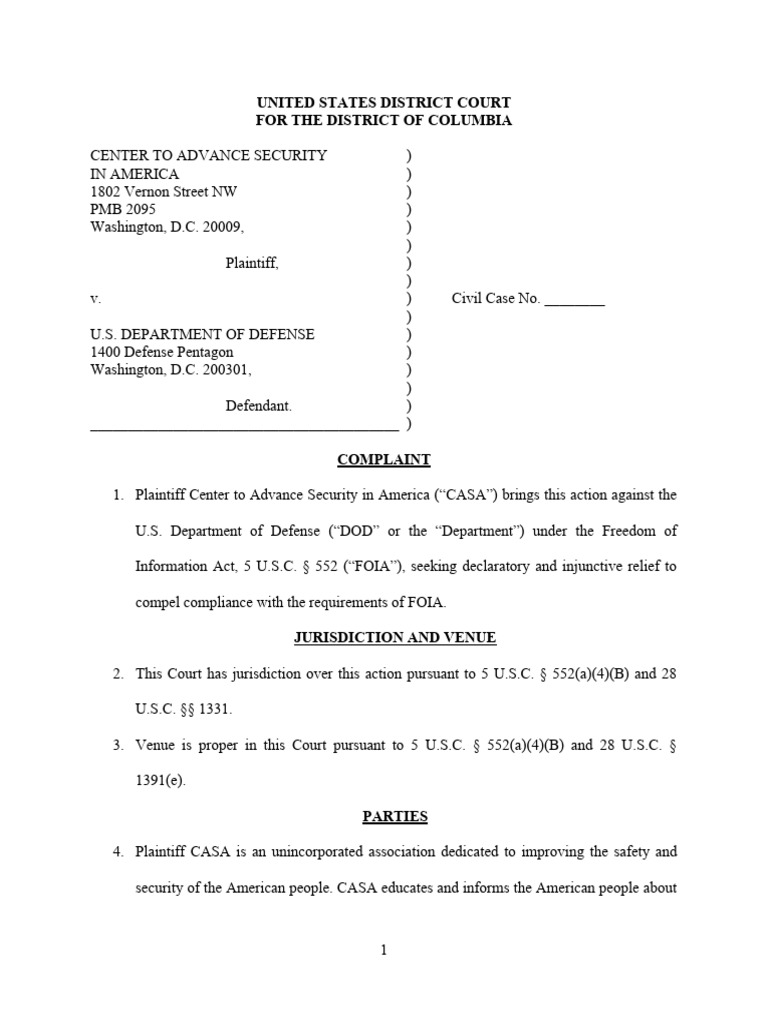 DRAFT CASA V DOD Trans Day Visibility Complaint | PDF | Freedom Of ...