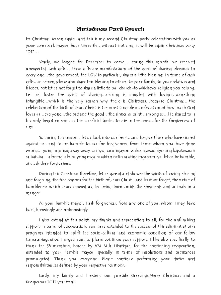 Christmas Part Speech | PDF | Christmas | Forgiveness