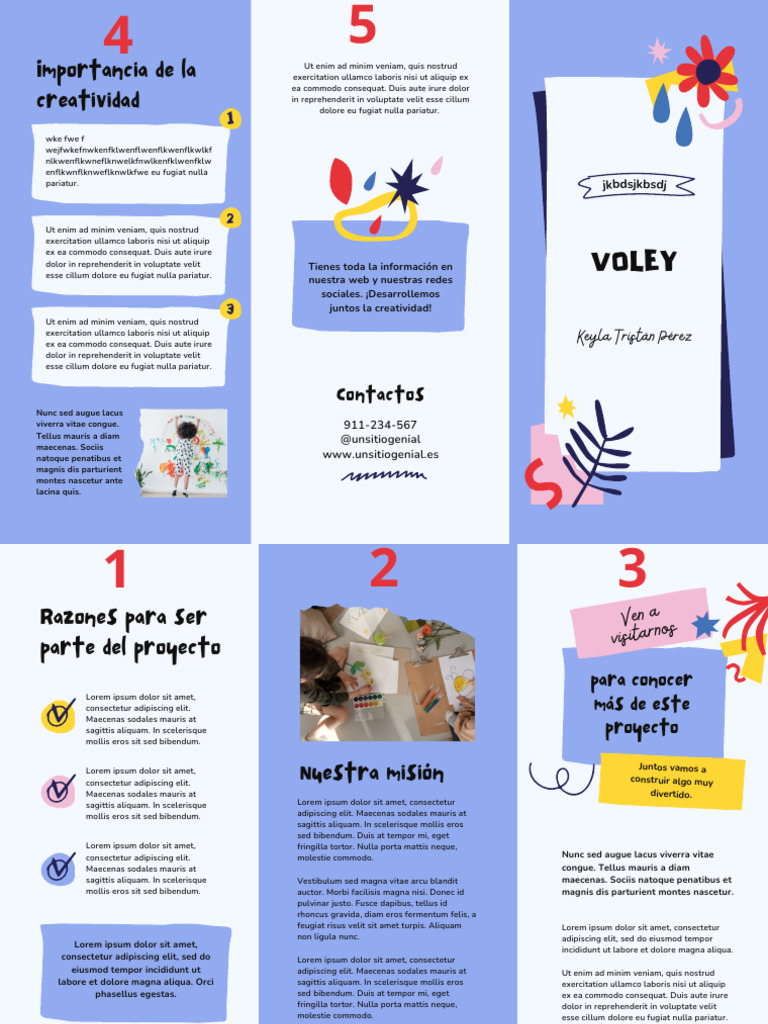Folleto Infantil para Actividades Proyectos Con Niños Orgánico Bonito Azul y Blanco (Trípticos ...