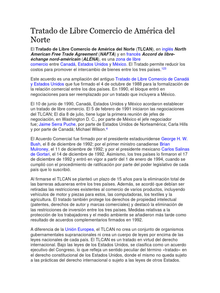 Historia y Evolución del TLCAN | PDF | Tratado de Libre Comercio Norteamericano | Economias