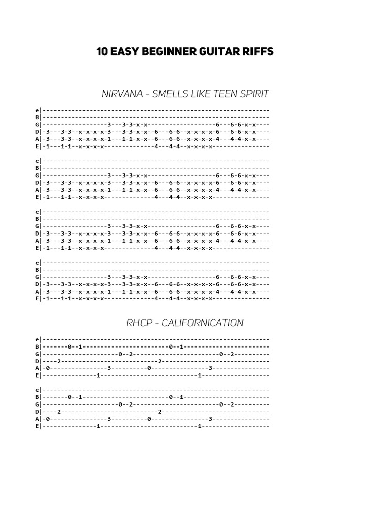 10 Easy Beginner Guitar Riffs | PDF