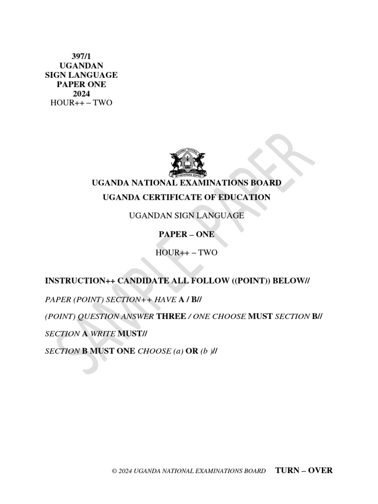 3971 UGANDAN SIGN LANGUAGE UNEB Sample Paper New Curriculum 2024 Plus ...